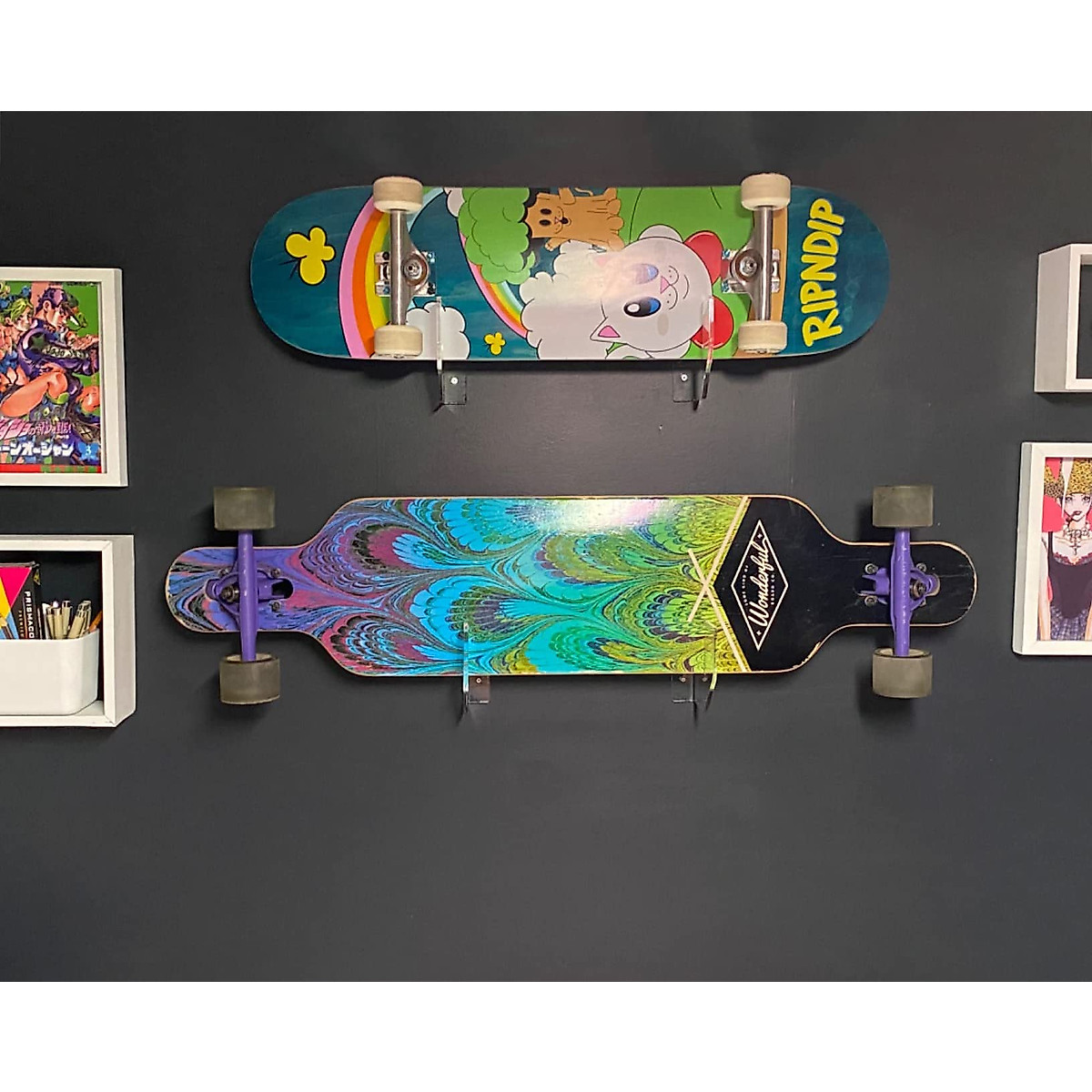 WANLIAN Skateboard Wall Mount Display Rack Skateboard Wall Rack Display Rack Hanger Rack Skateboard Wall Mount Bracket Deck Rack 1 Pair