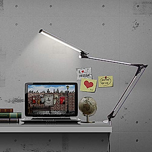 Amzrozky Workbench Light,Drafting Table Lamp for Artist,Architect LED Desk Lamp, Task Lamp with Clamp,Eye-Care Dimmable Office Light with 5 Color 5 Brightness,Touch Control,Memory Function,Silver
