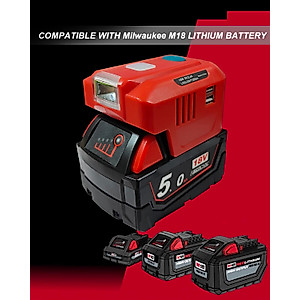 150W Power Inverter Fit for Milwaukee M18 18V Battery, DC 18V to AC 120V Portable Battery Inverter Generator with Dual USB and AC Charger Adapter and 200LM LED Light Power Supply Station