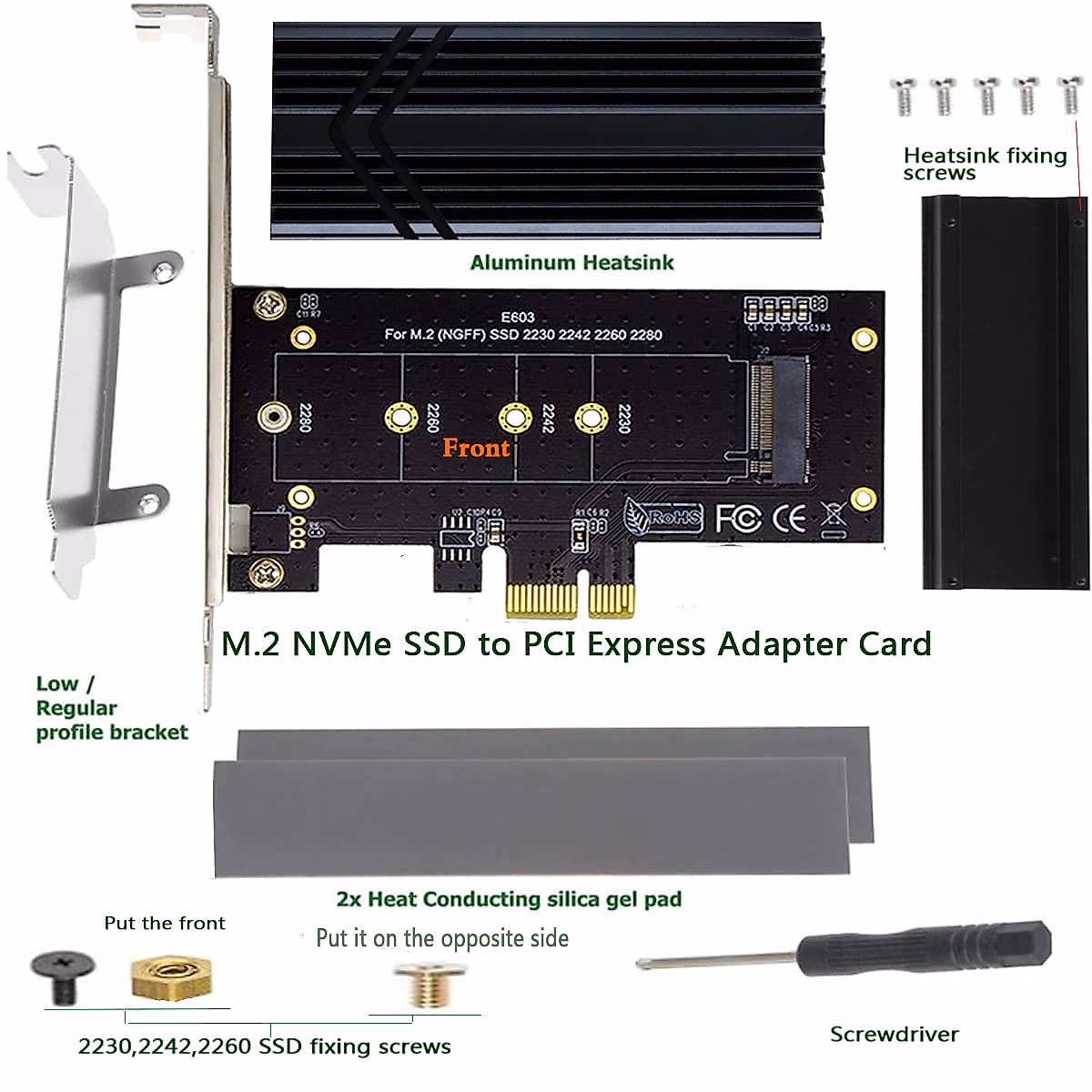 NVMe M.2 Adapter PCIe SSD to PCI-eX1/X4 / X8 / X16 Controller Expansion Card, M.2 (NGFF) SSD Pcie Adapter Converter Card with with Aluminum Heat Sink for M.2 (M Key) NVMe SSD 2280/2260/2242/2230