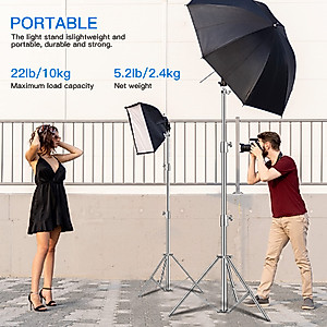 SUPON Stainless Steel Light Stand 110" /2.8m, Spring Cushioned Heavy Duty Tripod Stand with 1/4-inch to 3/8-inch Universal Adapter for Studio Monolight Softbox Reflector Photography Portrait Video
