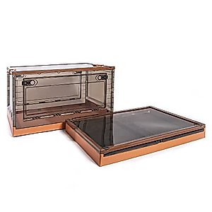 Best Home Fashion 2 packs X-LARGE Storage Bins Side Opening, Stackable Lid Collapsible, Foldable, Easy Tidy Up with Storage Box, Ideal for Home & Office Organization Storage Cube (X-Large, Orange)