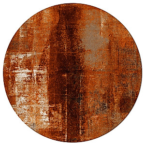 Round Area Rugs Collection 4 Ft, Burnt Orange Non-Slip Residential Carpet, Modern Abstract Geometric Art Oil Painted Indoor Crawling Mats Runner Rugs for Living Room/Dining Room/Bedroom