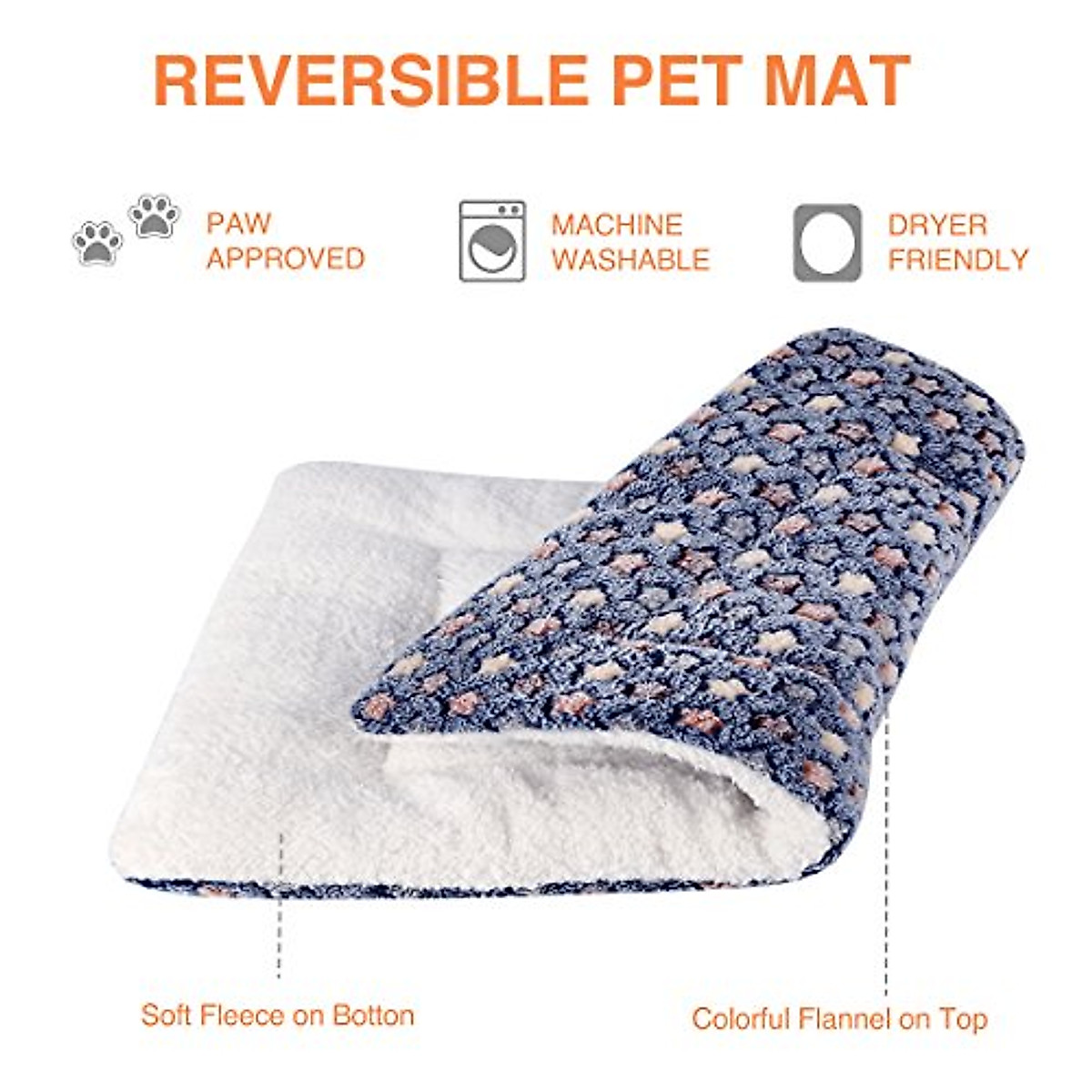 Mora Pets Ultra Soft Pet Bed Washable Dog Bed Crate Mat for Large Medium Small Dogs Reversible Fleece Dog Crate Kennel Pad Cat Pet Bed Liner 23 x 18 inch Dark Blue