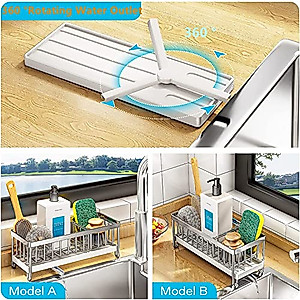 JYFKINN Kitchen Sink Sponge Holder, Kitchen Sink Caddy 304 Stainless Sponge Holder for Kitchen Sink Sponge Organizer with Divider Diversion Drainage, Dish Soap Dispenser Brush Holder Storage