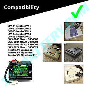 XML Battery (2 Pack XV-11 Neato XV11 XV-12 XV12 XV-13 XV13 XV-14 XV14 XV-15 XV15 7.2v 4000mAh Ni-MH Battery Vacuum Robot