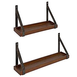 Kate and Laurel Sudbury Rustic Plant Wall Shelf, Set of 2, Rustic Caramel Wood and Iron Metal, Chic Farmhouse-Inspired Floating Shelf Set