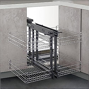 YEKIM Corner Pull Basket, Multifunctional Kitchen Cabinet Blind Corner Pull-Out Organizer, Household Rotating Storage Bottle Rack with Soft Close, Kitchen Storage Basket,A