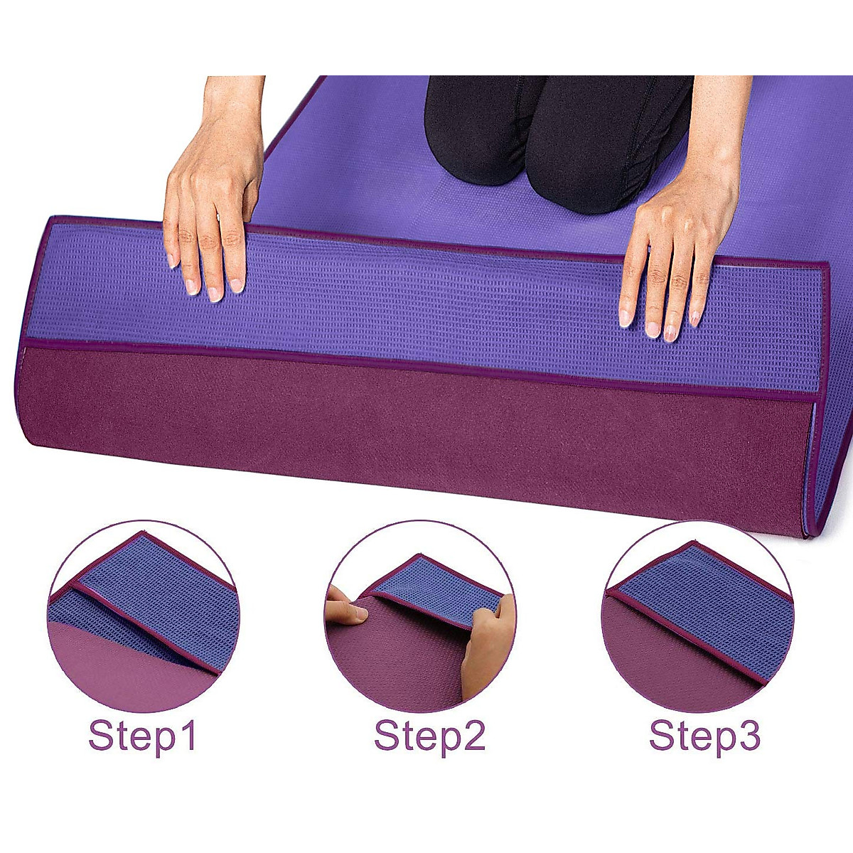 Heathyoga Hot Yoga Towel Non Slip, Microfiber Non Slip Yoga Mat Towel, Exclusive Corner Pockets Design, Dual-Grip, Sweat Absorbent, Perfect for Hot Yoga, Bikram, Pilates and Yoga Mats