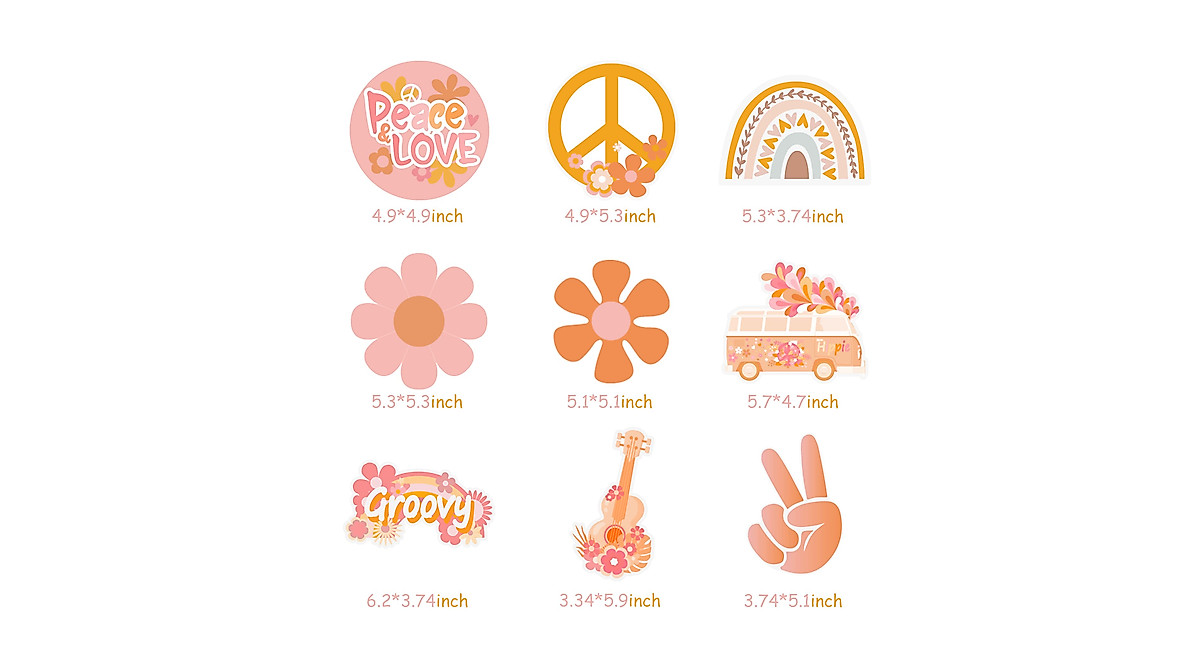 Kirako 45 Pcs Retro Hippie Cutouts for Fun Decor