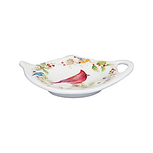 Supreme Housewares Tea Bag Holder Set of 4, Teapot Shaped Tea Bag Coasters Spoon Rests Saucer Seasoning Dish Set Teabag Holder (Winter Birds)