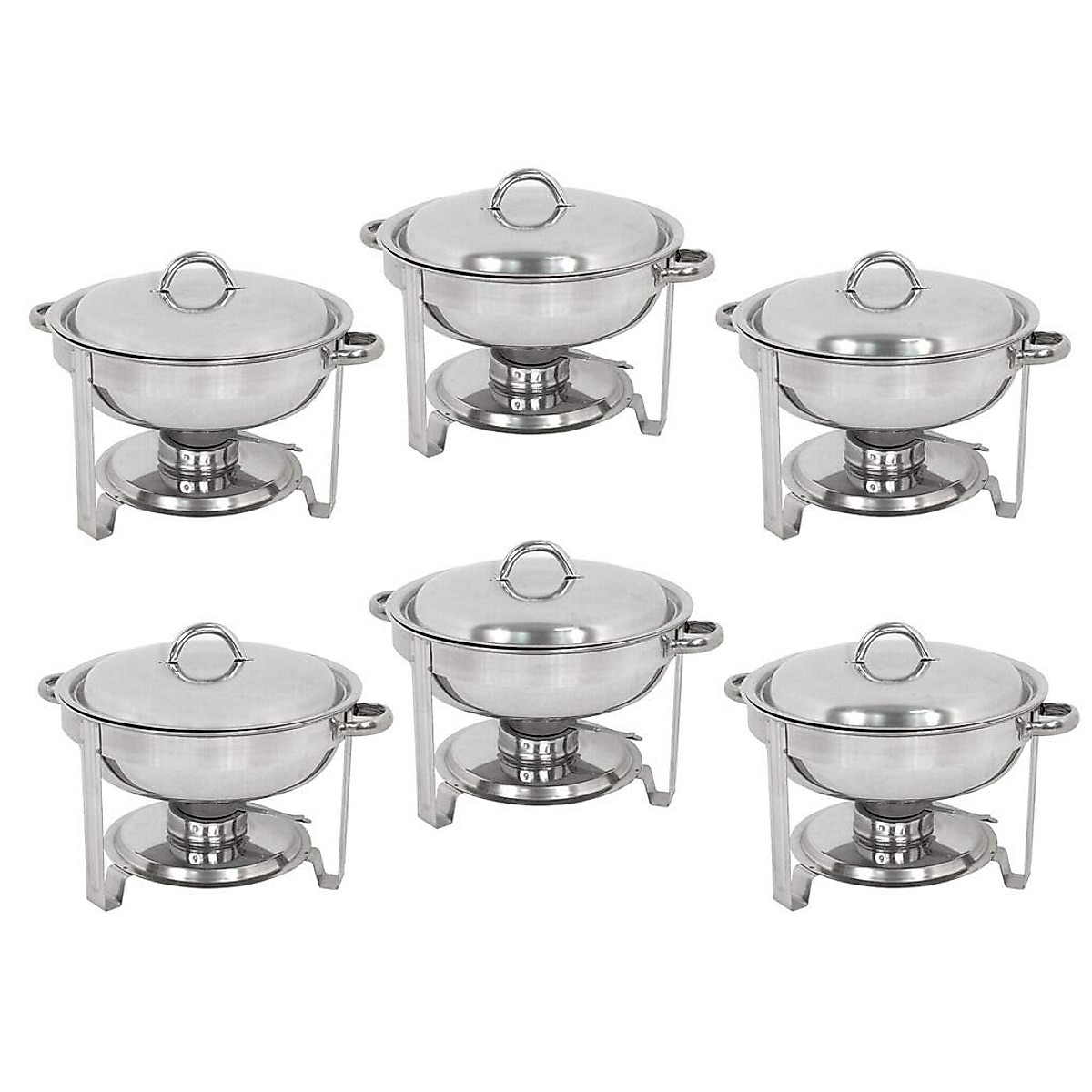 A Uniquely Designed Frame, Easy To Store And Clean 6-Pack Round Chafing Dish Buffet Chafer Warmer Set W/Lid 5 Quart,Stainless Steel