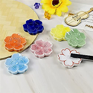 YAIKOAI Set of 7 Cherry Blossom Ceramic Chopsticks Rest Rack Forks Dinner Spoons Knives Stand Holder for Party Home Restaurant Dinnerware