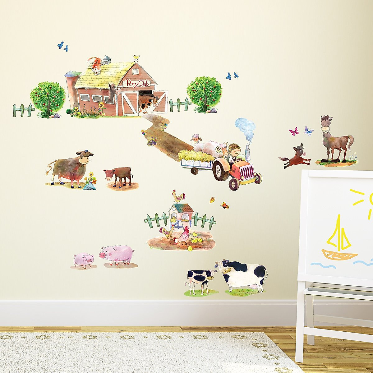 DECOWALL DWL-1407N Pony Club and Farm Animals Kids Wall Stickers Wall Decals Peel and Stick Removable Wall Stickers for Kids Nursery Bedroom Living Room Decor