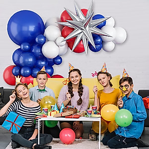 Red White Blue Balloon Arch Kit, Latex Birthday Balloons 5 10 18 inch Blue Red White Party Balloon Garland Kit with 2 Silver Explosion Star for Baby Shower Decorations Wedding Graduation Party