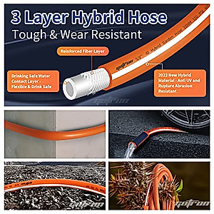 Gotron Short Leader Garden Hose - 5/8" X 50 Ft - Flexible and Durable Hybrid PVC Garden Hose with 100% Drinking Safe Design, Lightweight & Kink-Resistant for Easy Watering, 3-Year Warranty Included!