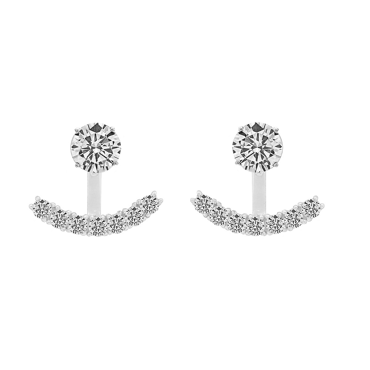 Sterling Silver Front Back 2 in 1 Cubic Zirconia AAA Quality Stud and Ear Jacket Cuff Earrings Set (White)