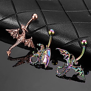 WASOLIE 3PCS 14G Stainless Steel Belly Button Rings Colorful Navel Ring Pack Long Rings For Women.