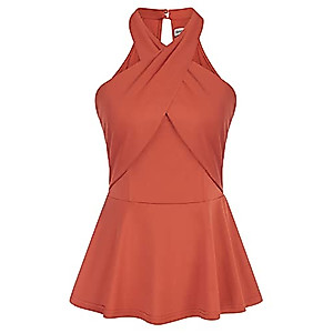 Women's Criss Cross Halter Tops Wrap Going Out Trendy Tank Tops Burnt Orange
