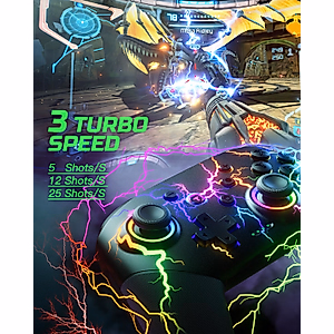 Switch Controller Compatible with Switch/Switch Lite/Switch OLED/Windows/iOS/Android, RGB Lightning Programmable 1000mAh Wireless Switch Pro Controller with One Key Pairing Wake Up Turbo Vibration