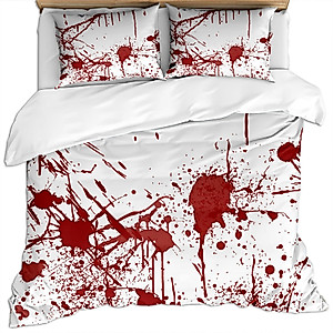 Horror Blood Print Bedding Set 3 Pcs, Bloody Halloween Decor Duvet Cover Set, Microfiber Soft Textured Comfortable Bedding Duvet Cover Sets with Zipper Closure for All Seasons (Twin 68" X 88")