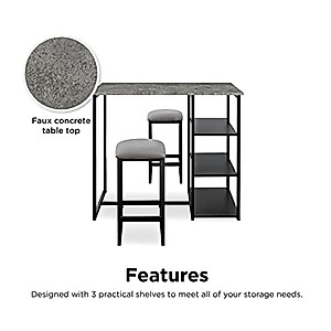 MFCHY 3 Piece Metal Bar Set with Faux Concrete Top Table and Upholstered Stools Kitchen Furniture Set