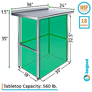 AmGood 24" X 36" Stainless Steel Work Table Open Base with 1.5" Backsplash | Metal Kitchen Food Prep Table | NSF