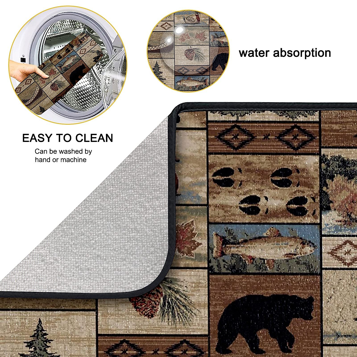 Rustic Cabin Lodge Bear Tree Dish Drying Mat for Kitchen Countertop, Absorbent Dishes Drainer Fast Drying, Drying Mat 18 X 24 Inch