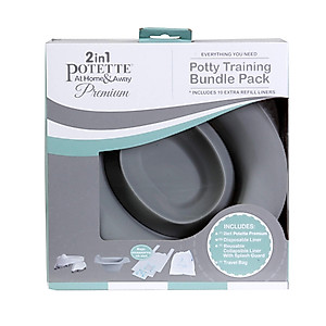 Potette Plus Premium Potty Value Pack: Kalencom 2in1 Potette Plus Premium Portable Potty and Premium Reusable Collapsible Liner for Home Use (White/Gray)