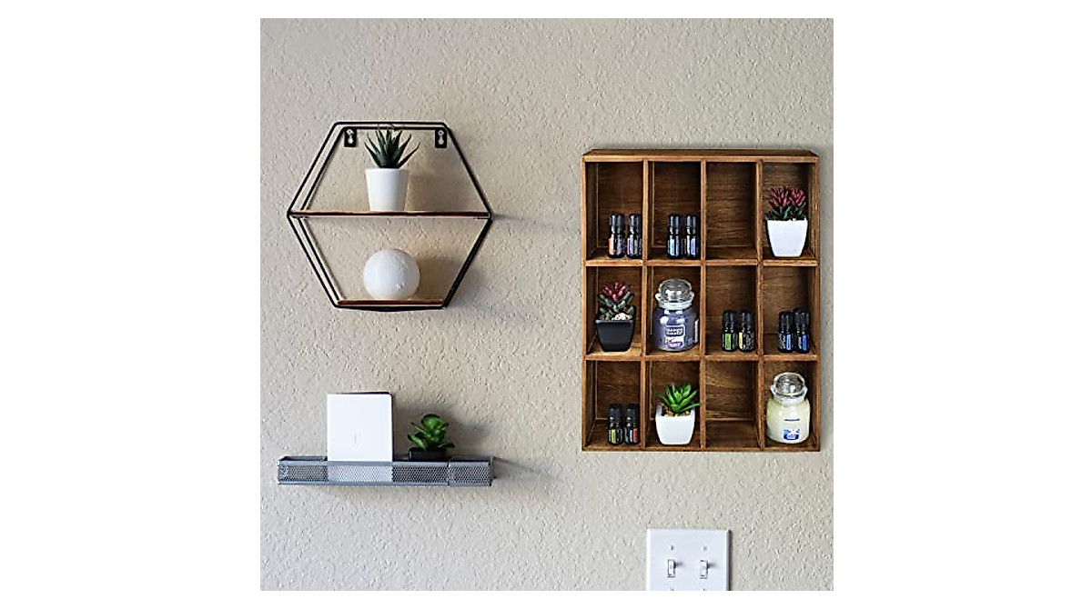 Ikee Design Wall Mounted Wooden Display Shelf with 12 Compartments