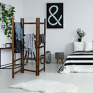 MyGift 3 Panel Solid Burnt Wood Blanket Ladder and Towel Rack, Decorative Free Standing Folding Room Divider for Blankets, Quilts, Throws, Towels, Clothing