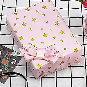 MR FIVE 60 Sheets Pink and Gold Tissue Paper Bulk,20" x 14",Pink Tissue Paper for Gift Bags,DIY and Crafts,Gold Star Gold Polka Dot Gift Tissue Paper for Baby Shower,Weeding,Birthday,Holiday