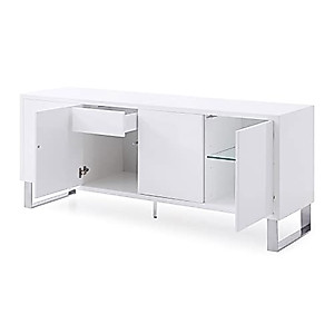 Zuri Furniture Modern Neve Sideboard in White High Gloss Lacquer with Polished Stainless Steel Legs