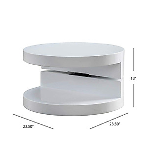 Christopher Knight Home CKH Small Circular Mod Rotatable Coffee Table, Glossy White