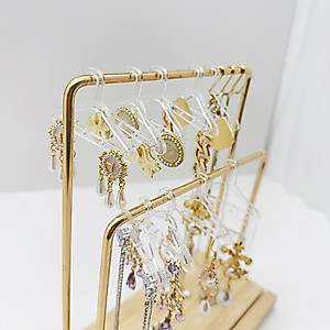 Lemonades Earring Hanger Holder Rack Tabletop Jewelry Display Stand, Unique 2-Layers Metal Hanging Earring Towers Mini Earring Holder with Wood Base