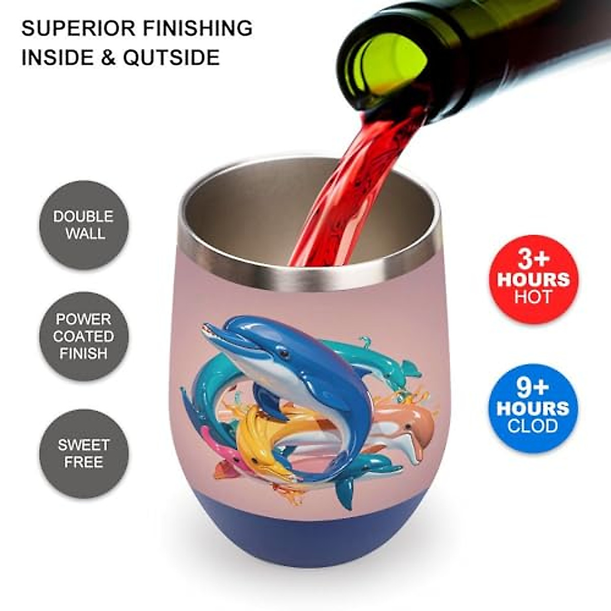 OPTKSNCU 304 Stainless Steel Insulated Cup with Lid, Abstract Animal Dolphin Print Durable, And Easy to Clean – Ideal for Home, Office, And Gift Giving