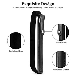 DTTO Pencil Case for Apple Pencil (USB-C) & Apple Pencil 1st/2nd Generation, PU Leather iPad Pencil Sleeve Pouch with Detachable Elastic Band for iPad 9.7"/ 10.2"/ 10.5"/ 10.9"/ 11"/ 12.9", Black