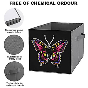 Colorful Machaon Butterfly Foldable Storage Bins Printd Fabric Cube Baskets Boxes with Handles for Clothes Toys, 11x11x11