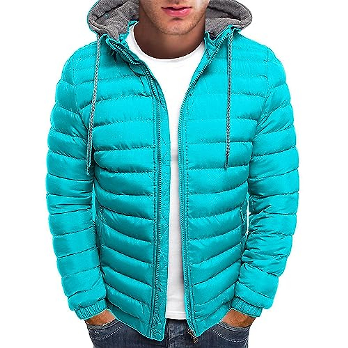 Ymosrh Down Jacket Men Hiking, Hooded Lightweight Puffer Jacket Winter Coat Packable Jacket Bubble for Mens Jacket Large Coat Jacket Chamarra para Hombre Invierno Coat Jacket Coats (M, Sky Blue)