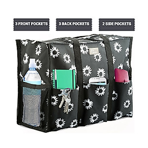 Pursetti Utility Tote (Medium, Black Daisy)
