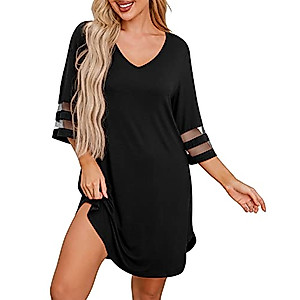 PrinStory Nightgown for Women Nightshirt Casual Sleep Shirt Loose Sleepwear Black