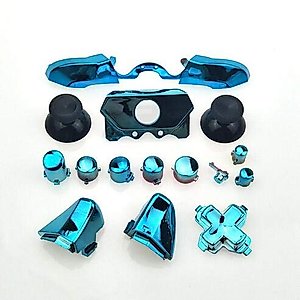 Full Set Chrome Dpad Bumpers Triggers Buttons RT LT RB LB Button ABXY Buttons with Thumbstick for Xbox One Elite Xbox One E Controller Replacement (Blue)
