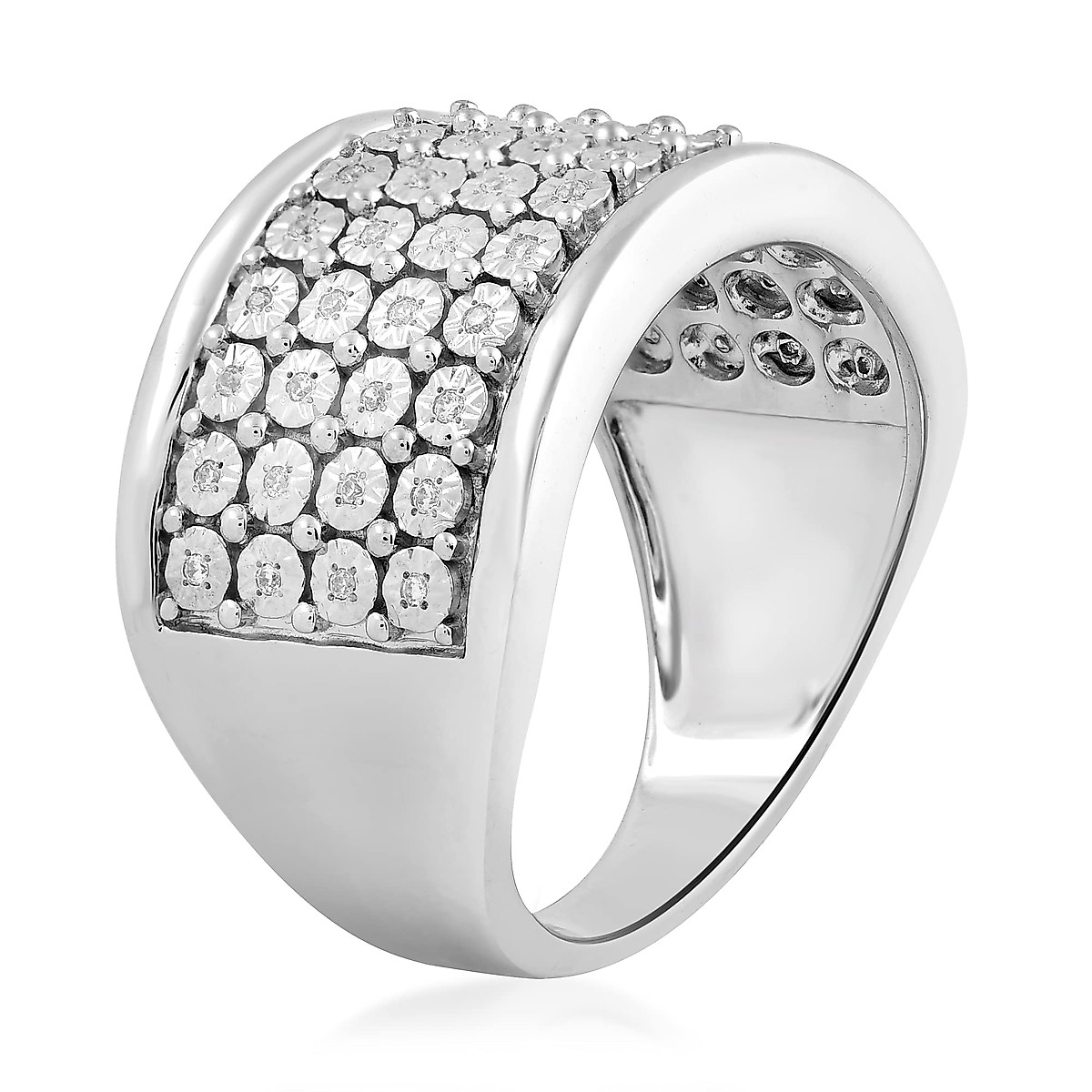 Jewelili Sterling Silver 1/10 Cttw Natural White Round Diamond Anniversary Ring, Size 8