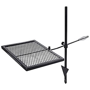 Lineslife Swivel Campfire Grill, Adjustable Heavy Duty Steel Campfire Grill Grate, Fire Pit Grill Grate Over Fire Pit with Carrying Bag for Outdoor Camping BBQ, Rectangle Black