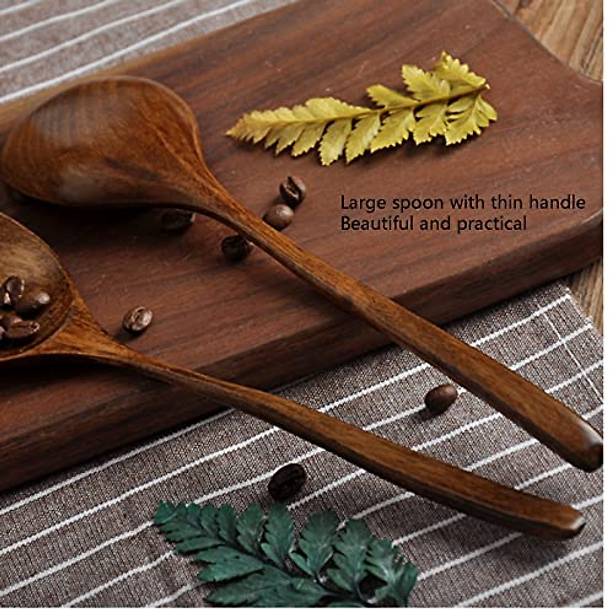 Kitchen Spoons 9 Inch Wooden Spoon Nonstick Kitchen Serving Spoons Scooper Utensil Long Handle Soup Spoon for Cooking And Stirring Spoons Silverware