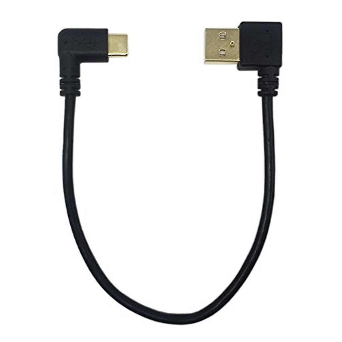CERRXIAN 9 inch Gold Plated USB Left & Right Angle 3.0 Type C Male to Left Angle USB Type A 2.0 Male Fast Charge and Data Sync Cable L