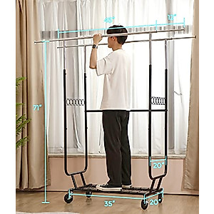 LIFEFAIR Clothing Garment Rack Double, 470 lbs Capacity Heavy Duty Clothes Racks for Hanging Clothes Portable Rolling Coat Rack Freestanding on Wheels