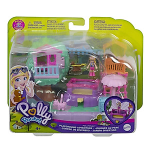 Polly Pocket Pollyville Playground Adventure Playset, Micro Polly Doll, Treehouse, Slide, Bouncy Castle, Jungle Gym, Ice Cream Cart, Peaches Figure & More, Great Gift for Ages 4 Years Old & Up
