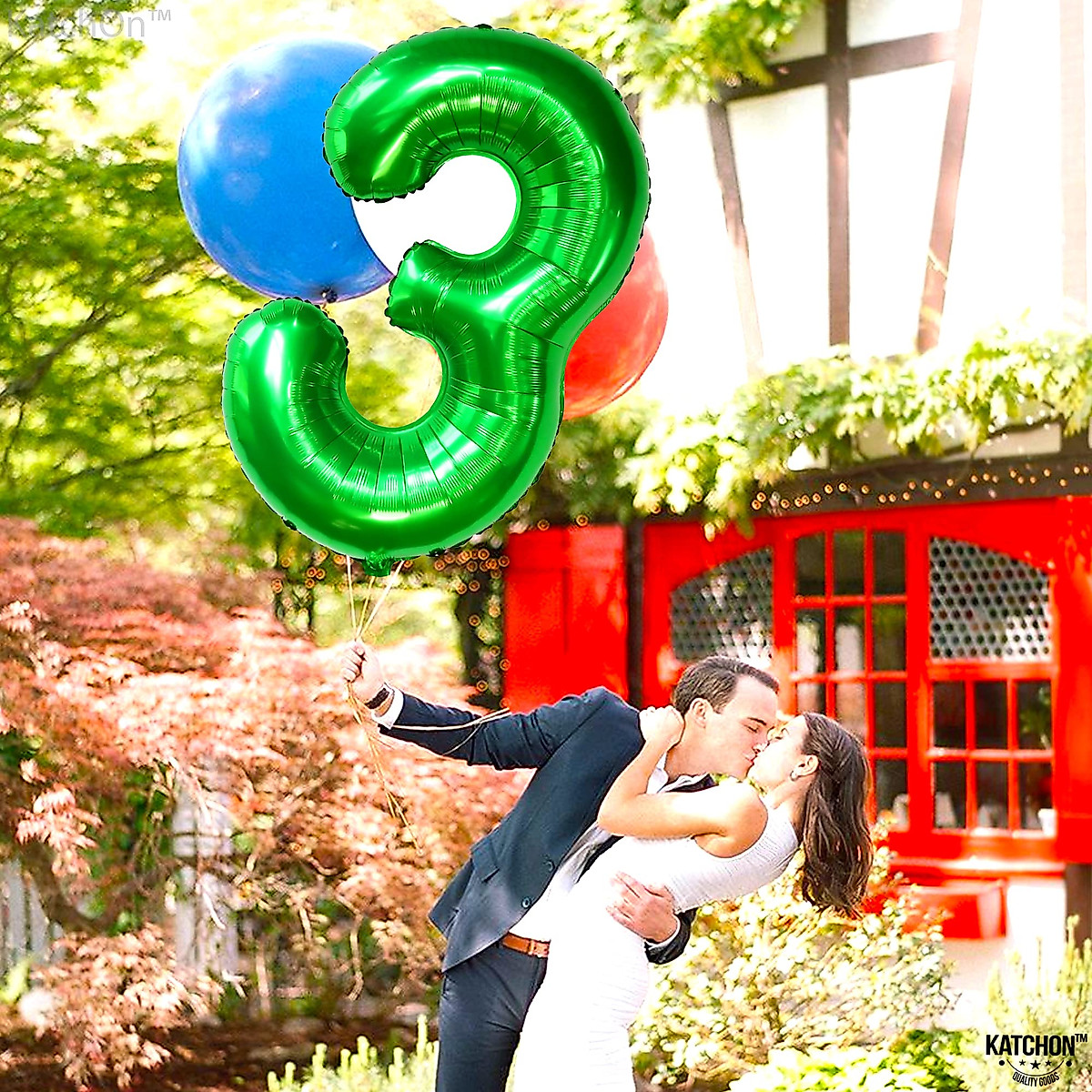 KatchOn, Giant Dark Green Number 3 Balloon - 40 Inch | Three Rex Birthday Party Decorations | Green 3 Balloon Number for Dinosaur Balloons | Green Three Balloon for Three Rex Birthday Decorations Boy