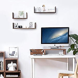 HOMWOO Floating Bookshelf Hanging FAS Grade Natural Solid Wood Shelves U-Shaped Floating Wall Shelf, for Living Room, Bedroom, Office Storage Shelf (Walnut)